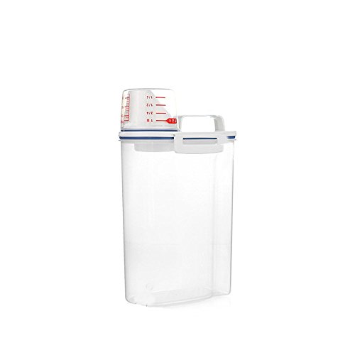 Airtight Food Storage Container with Lids 2L, Cereal Dispenser Rice Bin, Clear Plastic Storage Box with Airtight Design Measuring Cup Pour Spout, for Kitchen Flour Rice Sugar, Keeps Food Fresh Dry