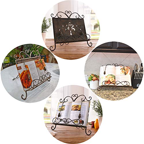 Antique Metal Cookbook Stand Recipe Book Stand for Kitchen Easel Weighted Chain for Gift