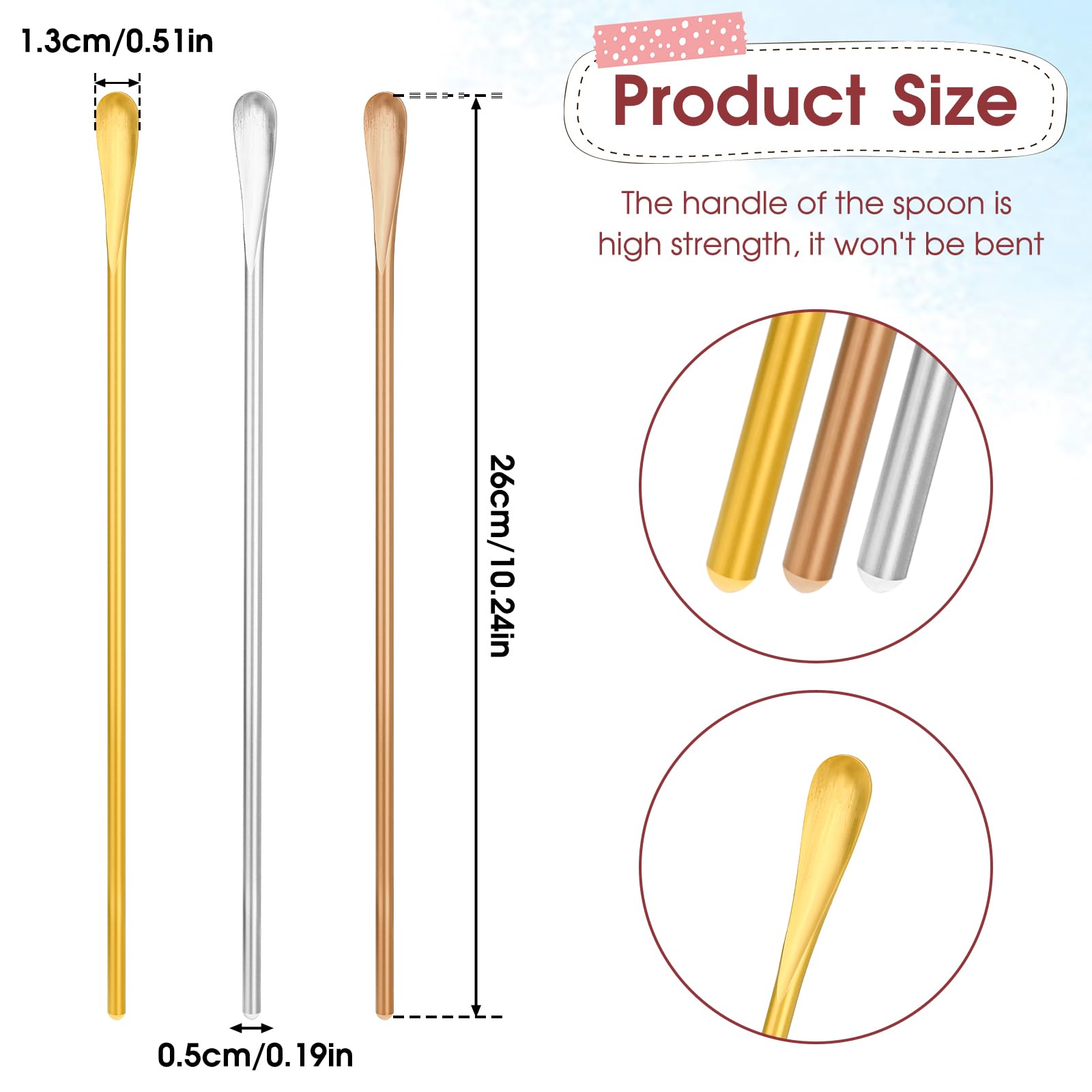 Coffee Stir Sticks, 3 Pcs Coffee Spoons Stainless Steel Mixing Spoon with Long Handle 10 Inches Metal Cocktail Stirring Spoons Tea Spoon Espresso Spoons Accessories Iced Coffee Drinks Stirrer Set