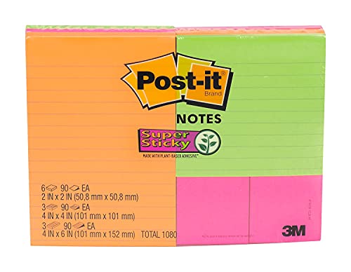 Post-it Super Sticky Notes Combo Pack Assorted Sizes Rio Collection