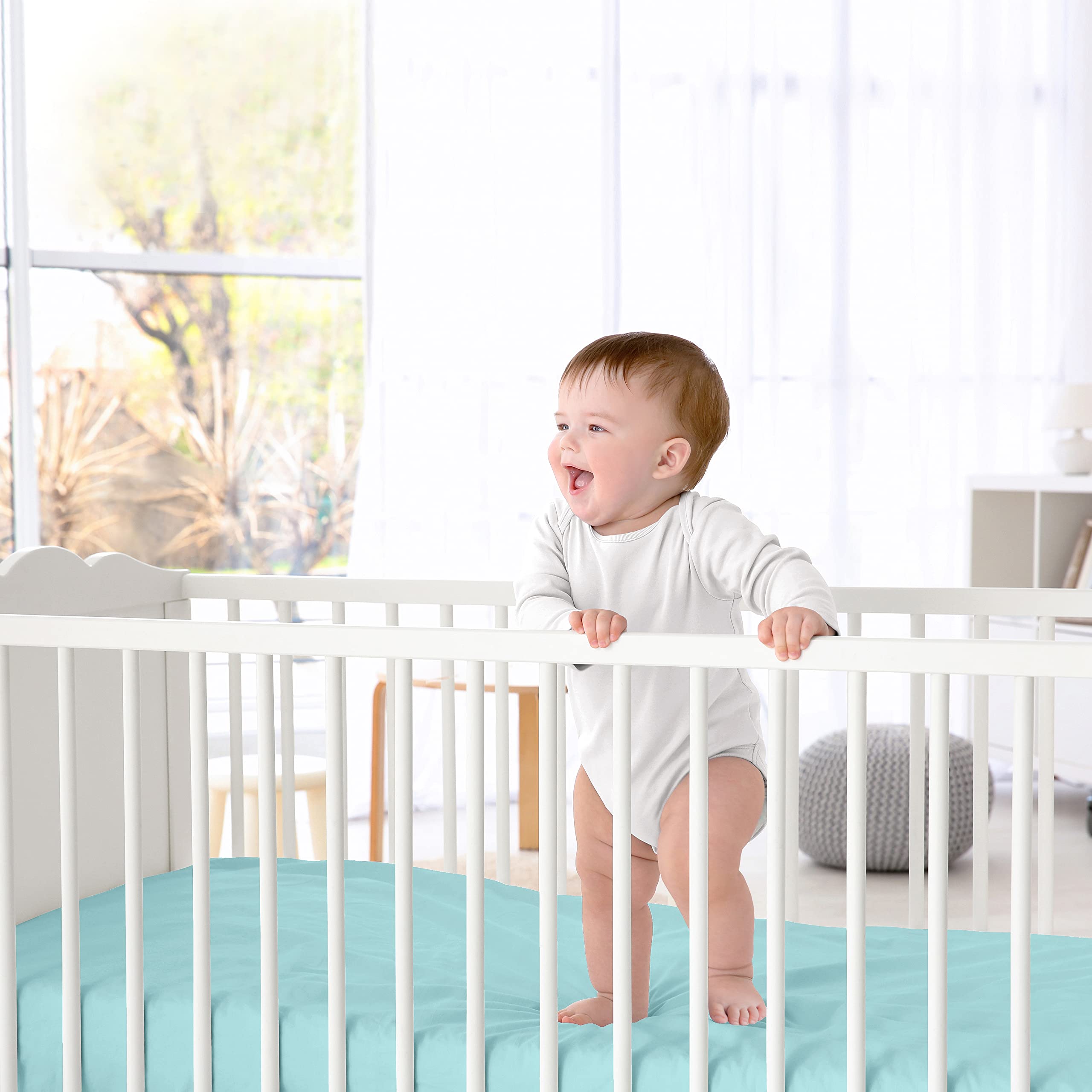 Fitted Crib Sheet for Blue and Green Modern Dinosaur Baby/Toddler Bedding Set Collection - Turquoise Blue