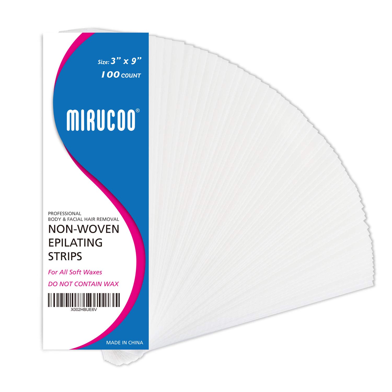 Mirucoo 100 Pieces Large Non-woven Wax Strips for Body and Facial Hair Removal, 3 Inches x 9 Inches Salon Quality Epilating Strips