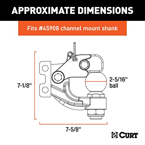 CURT 45922 Channel Mount Pintle Attachment with 2-5/16-Inch Ball, 20,000 lbs, Shank Required , Black
