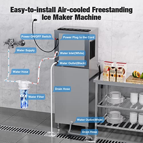 Coolski Commercial Ice Maker Machine 450Lb/24H, 22'' Wide Ice Machine with 300Lb Large Storage Bin, Clear Ice Cube Air Cooled Stainless Steel Ice Maker for Bar/Cafe/Restaurant/Business