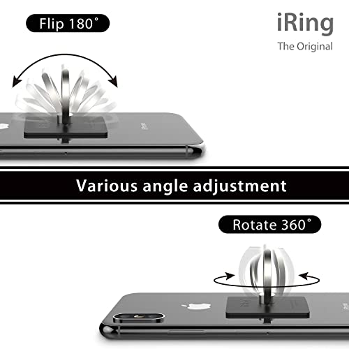 iRing Original, Made in Korea, Phone Ring Holder, Cell Phone Grip Stand, Compatible with iPhone, Galaxy, and Other Smartphones (Black)