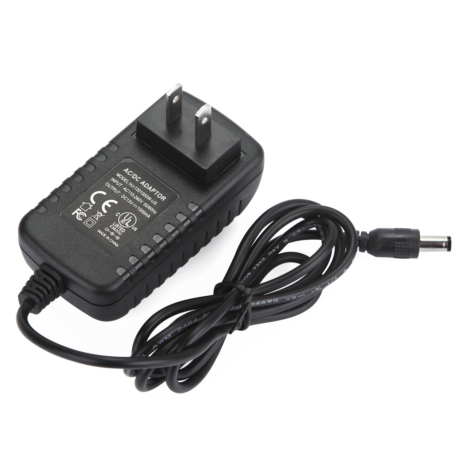 DC 13V 1A UL-Listed Power Supply DC Adapter DC Power Cord with 5.5mmx2.5mm DC Jack,1.5 Meter/4.9 Feet Cable for LED Strip Lights,CCTV Camera,Router,Telephone,Soundbar,DVD,Monitor,Lithium Battery,Black