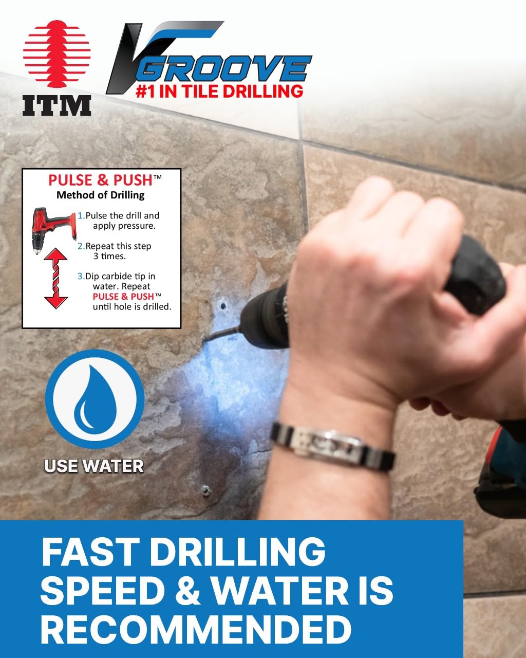 ITM V-GROOVE - VG-4002B - 3/16" X 4" - 25 Pack - Porcelain Tile Drill Bits - Carbide Tipped Drill Bits for Porcelain, Ceramic, Marble, Stone and Glass Tile