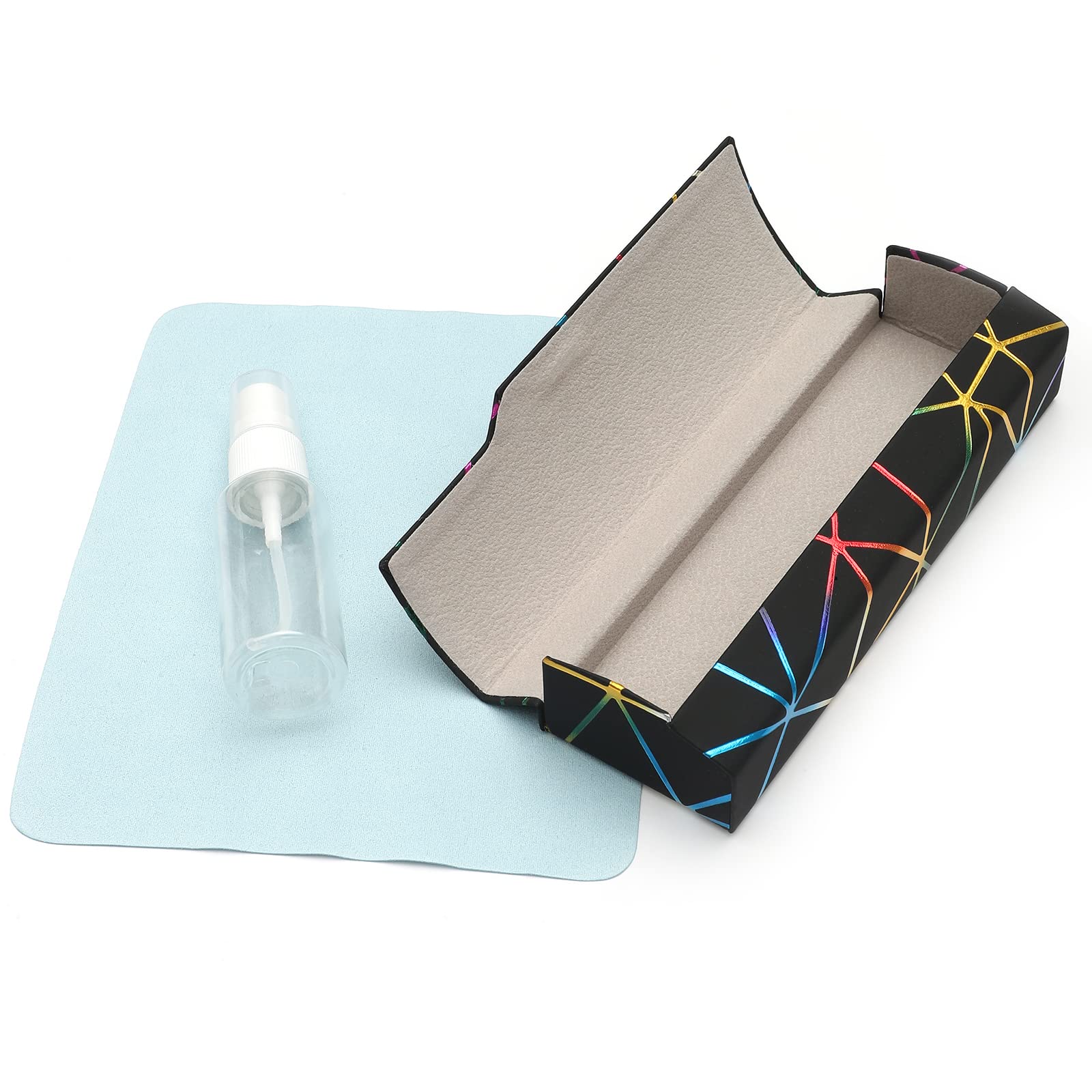 Abwuulq- lattice dazzling glasses case,Portable protective case for glasses,Fashion glasses rigid cover,unisex… (black)