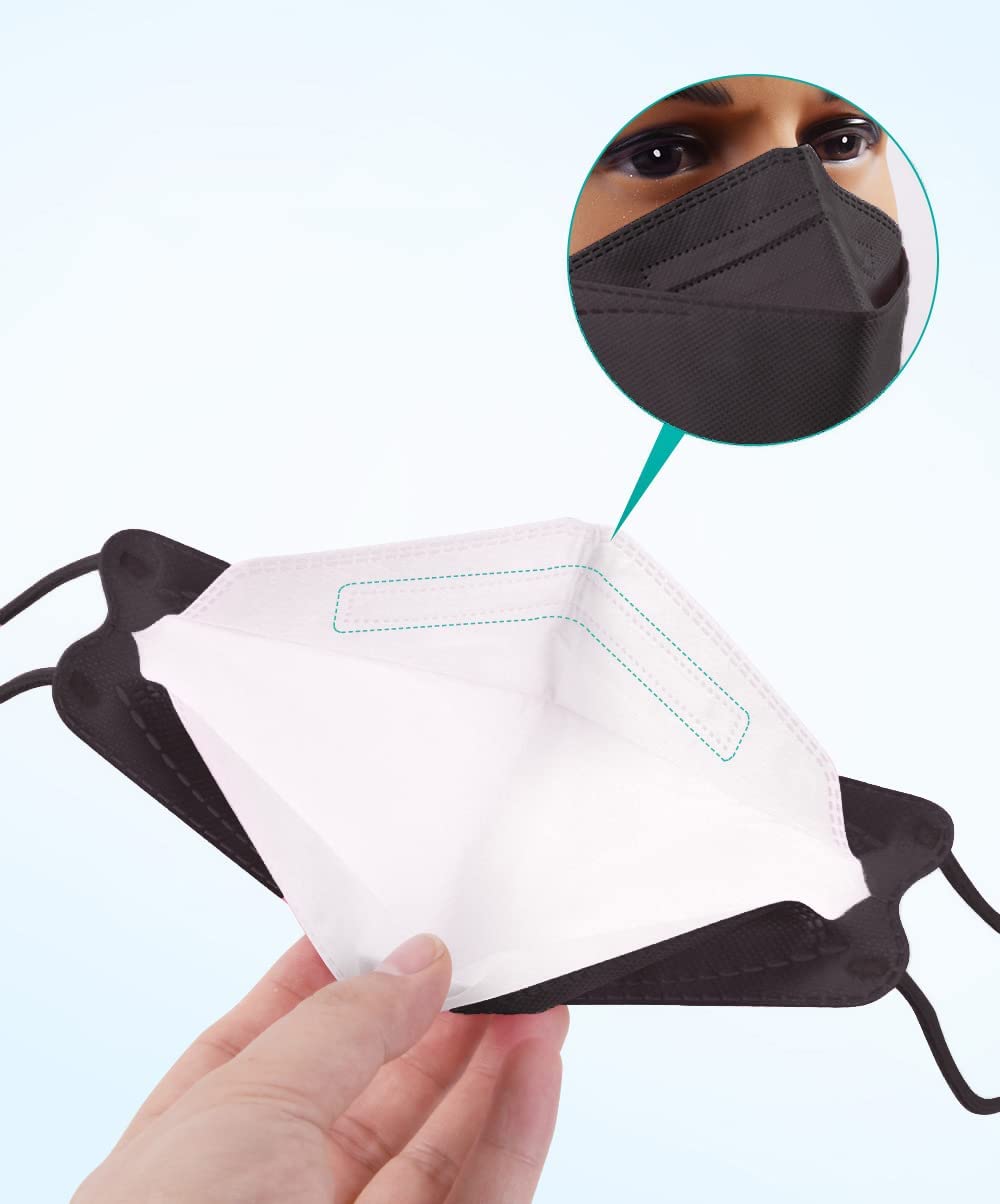 50pcs KF94 Face Mask 4 Layers 3D Fish Type Masks Protective Mouth Shields for Adult Women Men Black