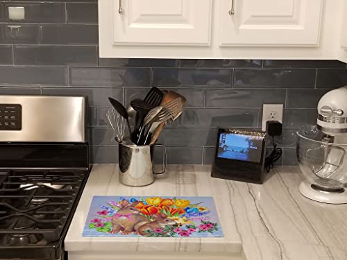 Caroline's Treasures PJC1067LCB New Beginnings II Easter Rabbit Glass Cutting Board Large Decorative Tempered Glass Kitchen Cutting and Serving Board Large Size Chopping Board