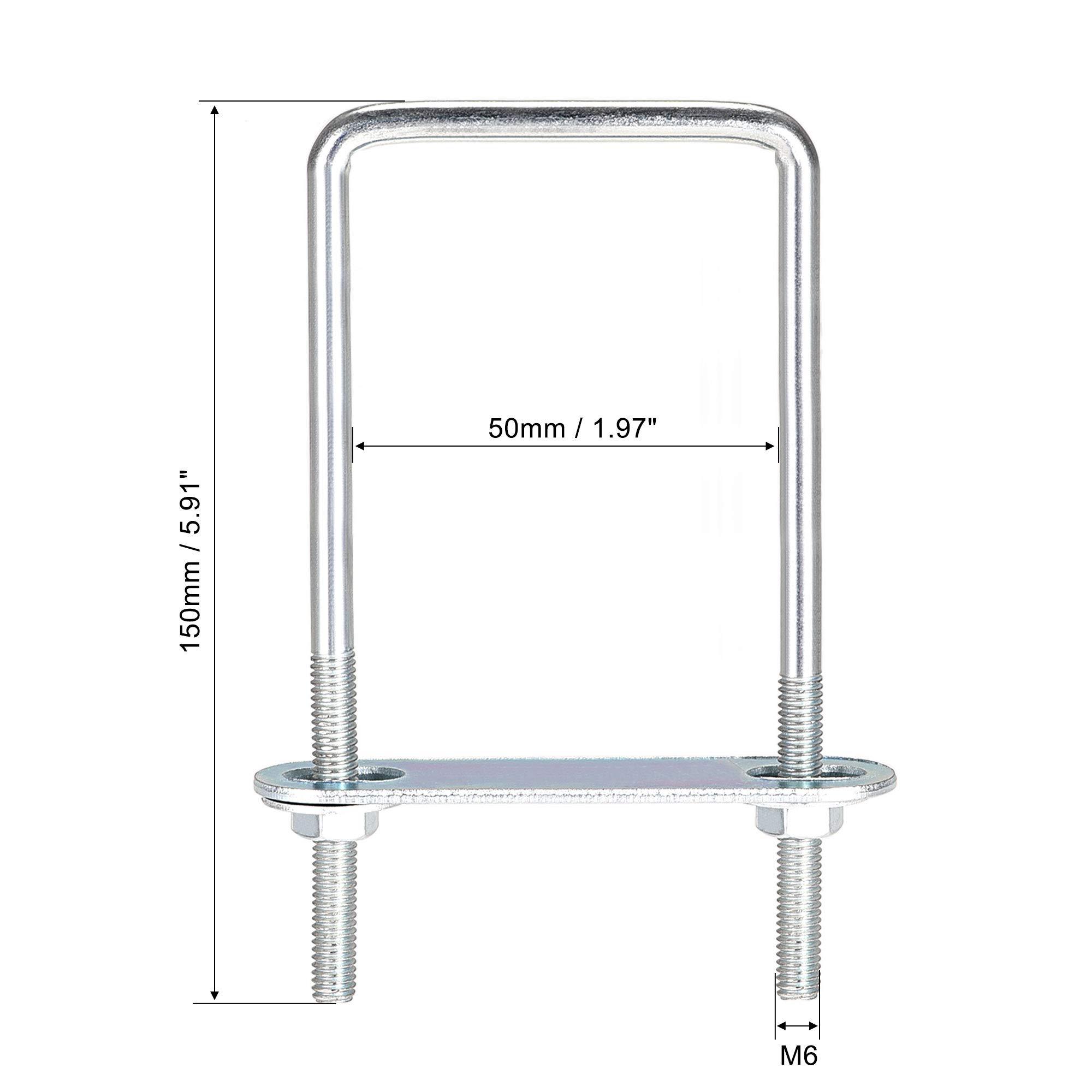 uxcell Square U-Bolts 2"(50mm) Inner Width 150mm Length Carbon Steel M6 with Nuts, Plate, Washers