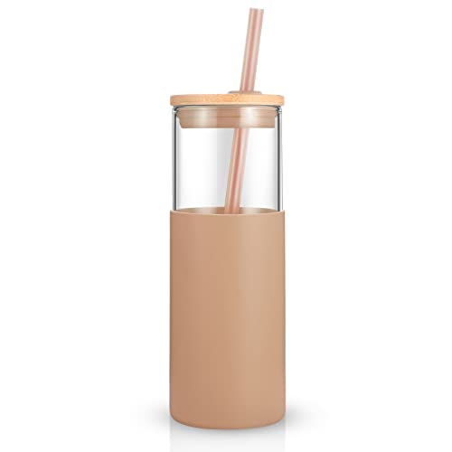 tronco 24oz Glass Tumbler Glass Water Bottle Straw Silicone Protective Sleeve Bamboo Lid - BPA Free