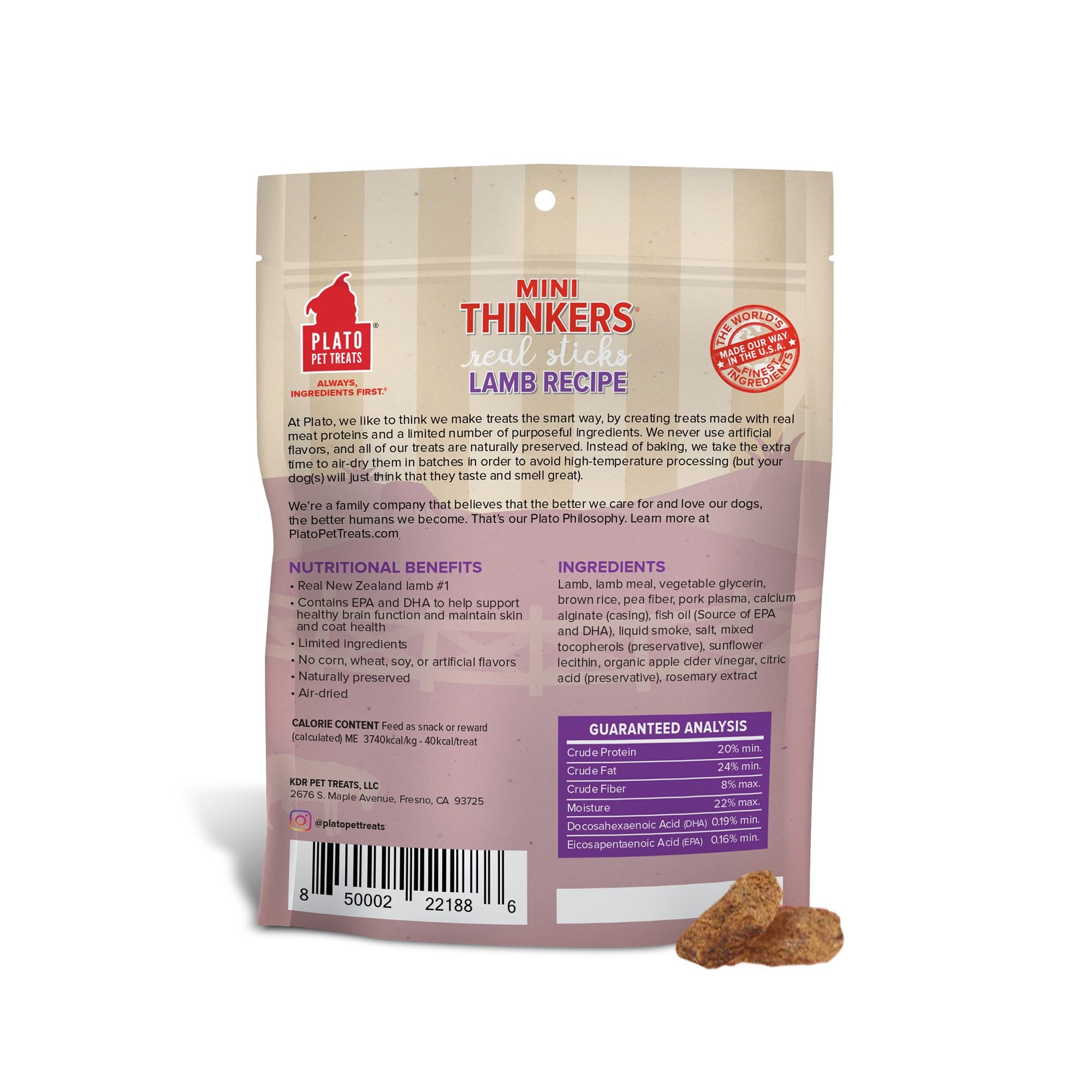 PLATO Pet Treats Small Bites - Air-Dried Training Treats for Dogs - Supports Healthy Digestion - Limited Ingredients - Lamb 2.5oz