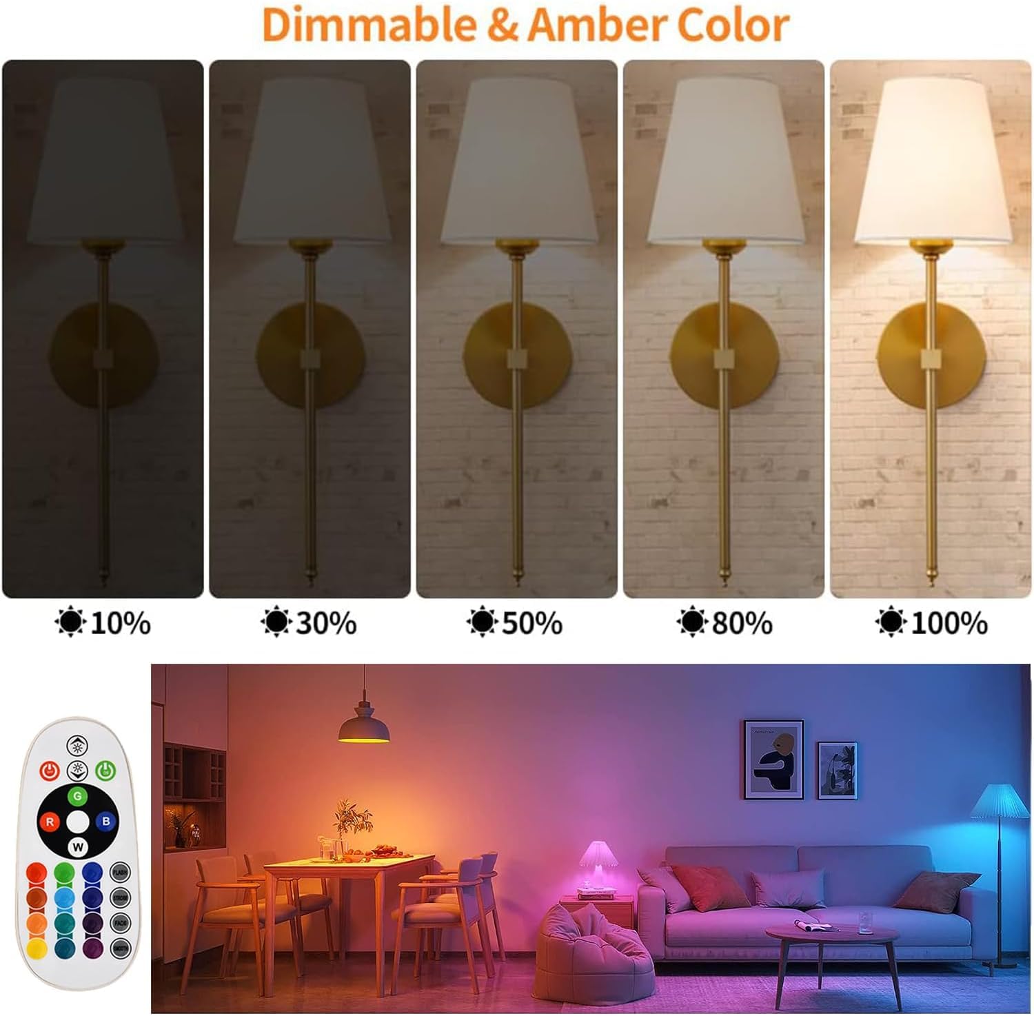 Rechargeable Battery Operated Light Bulb,400LM,60W Equivalent,E26 Detachable Charging Lamp Bulb,2500mA,16 Color Temperature,Remote Control Puck Emergency Lamp,Dimmer,for Non-Hardwired,1Pack