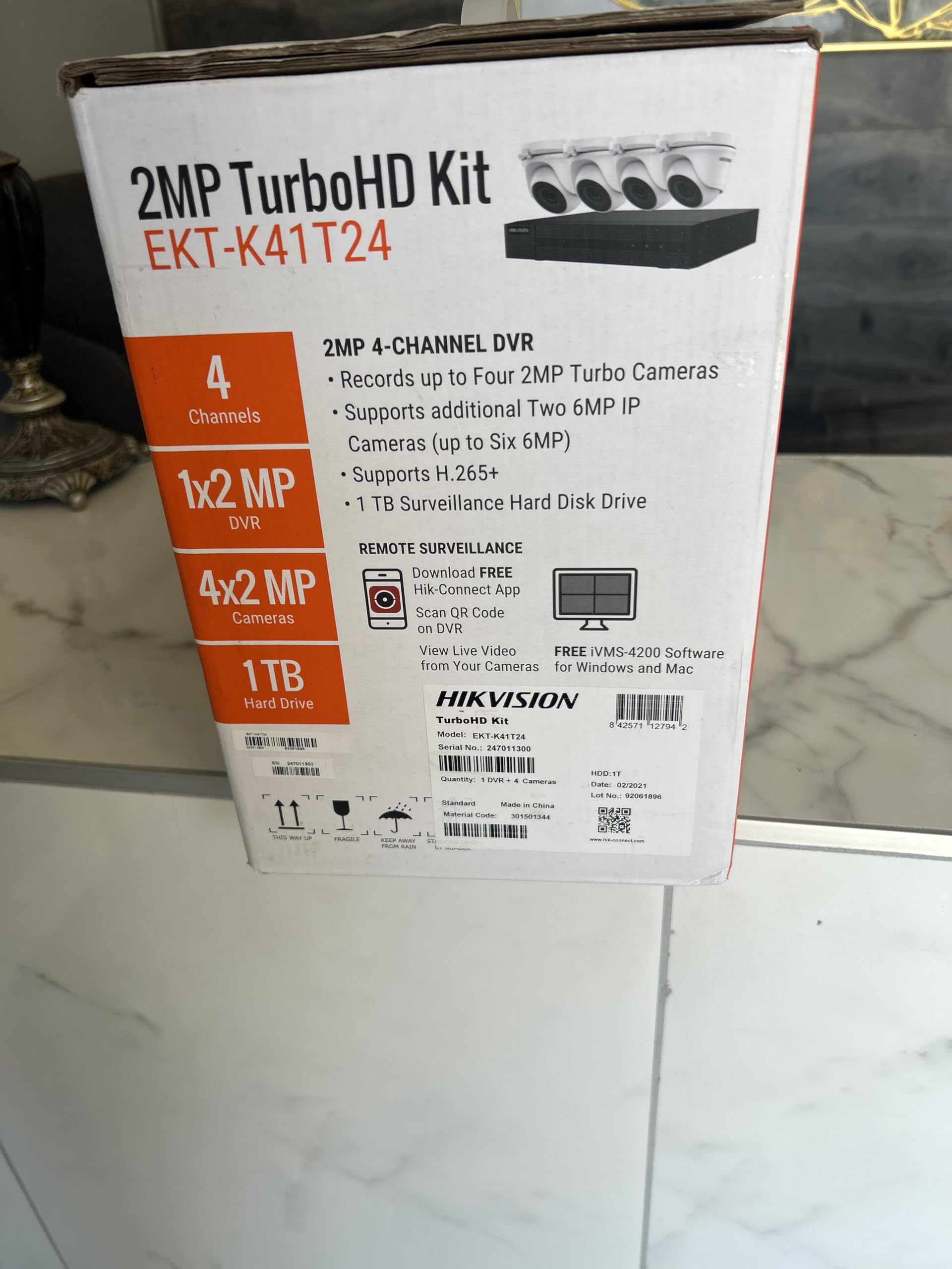 Hikvision EKT-K41T24 4CH 2MP DVR Kit / 4 X 2MP Outdoor IR Turret Cameras / 1 TB HDD