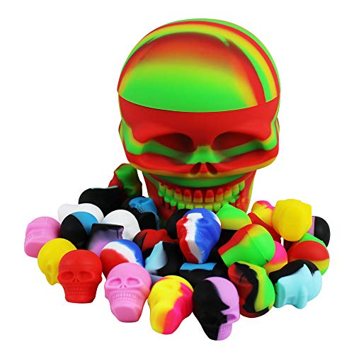 TruAres Skull Silicone Wax Container - 1pc 500ml Large Container + 30pcs 3ml Non Stick Jars
