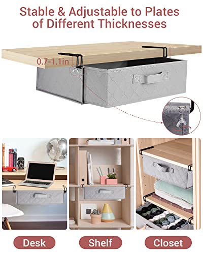 BRUINAGORA Closet Organizers and Storage, Closet Pullout Drawer, Under Shelf Storage Organizer, Adjustable Clips for Underwear, Bra, Lingerie, Panties, Undies, Grey/2 Pack