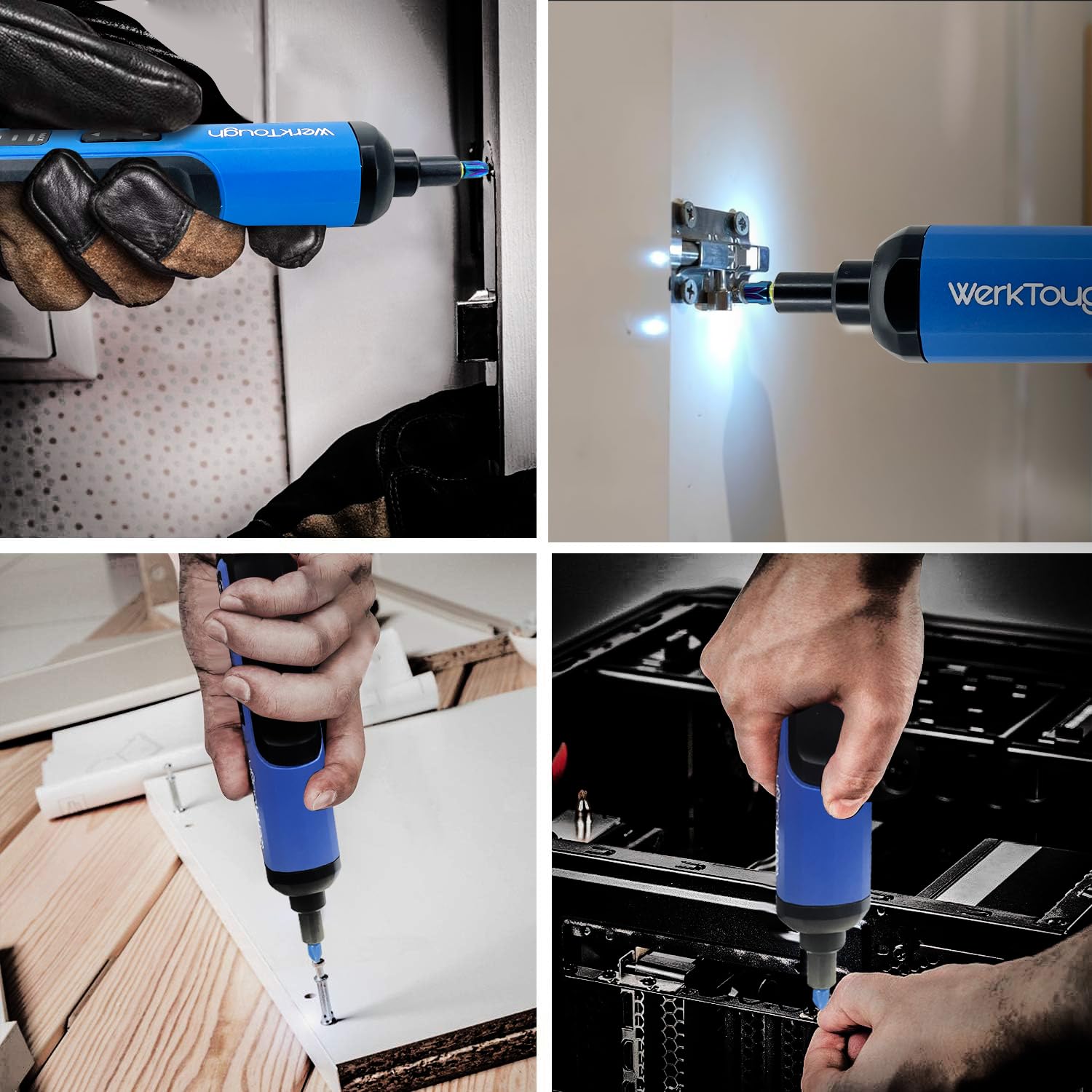 Werktough 4V Mini Electric Cordless Screwdriver with 3-Gear Torque 5Nm Power 25pc Screwdriver Bits S2 LED Light USB Charging Home Improvement S026