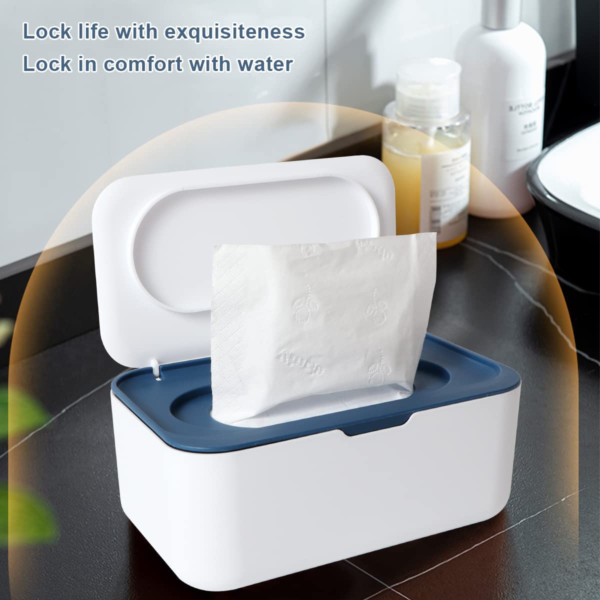 Baby Wipes Dispenser, Baby Wipe Holder, Large Capacity Wipes Dispenser, Wipe Container with Sealing Lids,Non-Slip, Easy Open & Close (Blue))