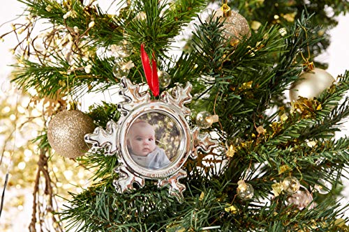 tiny ideas My First Christmas Snowflake Photo Ornament, Baby's First Christmas, Infant Christmas Keepsake, Holiday Photo Ornament, New and Expecting Parents Gift, Large Tree Ornament, Silver