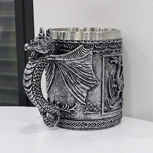 Medieval Roaring Dragon Mug - Dungeons and Dragons Beer Stein Tankard Drink Cup - 14oz Stainless Coffee Mug for GOT Dragon Lovers Collector - Ideal Novelty Gothic Father Day Gift Party Decoration