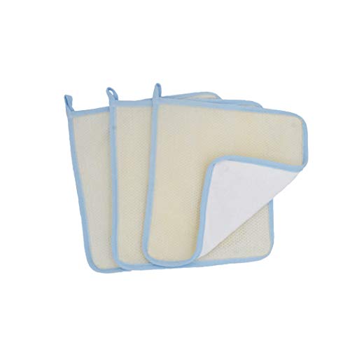 Bleu Bath (3 Pack) Dual-Sided Exfoliating Skin Towel Cotton Terry Body Cloth Scrubber Premium Sturdy Loofah Towel Soft and Buffing Wash Cloth White for Either Oil or Dry Skin