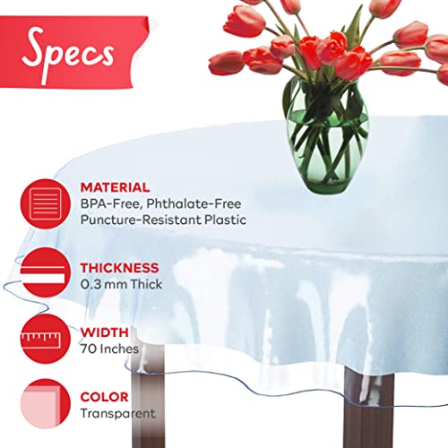 XFasten Heavy-Duty Clear Vinyl Round Table Cloth Cover Protector, 0.3 mm Thick, 70-Inch Transparent Round Plastic Table Cover Protector Pad