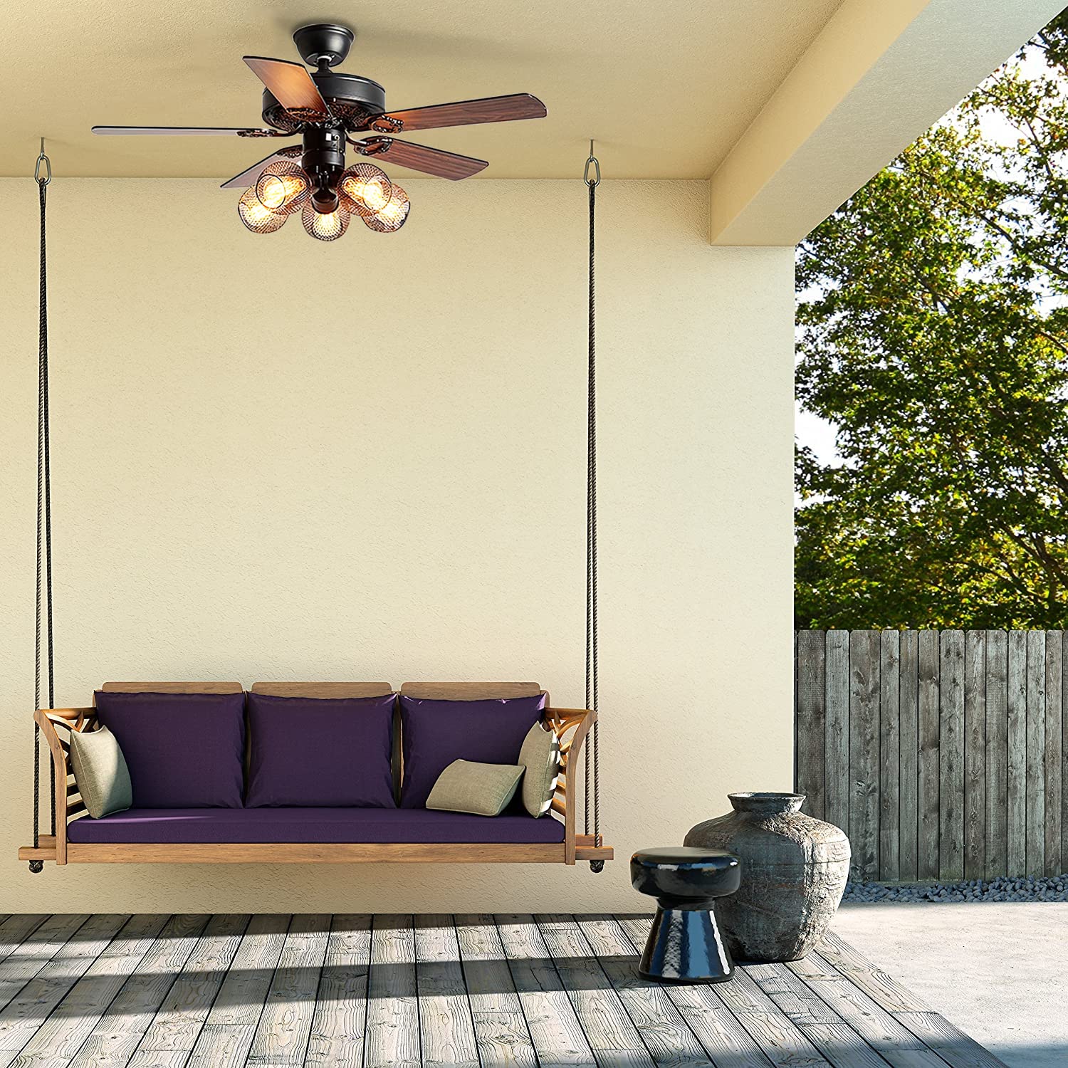 52" Farmhouse Ceiling Fan with Light Rustic Ceiling Fan with Light Ceiling Fan with Lights Remote Control Industrial Ceiling Fan with Light Vintage Ceiling Fan with Light for Bedroom Living Room