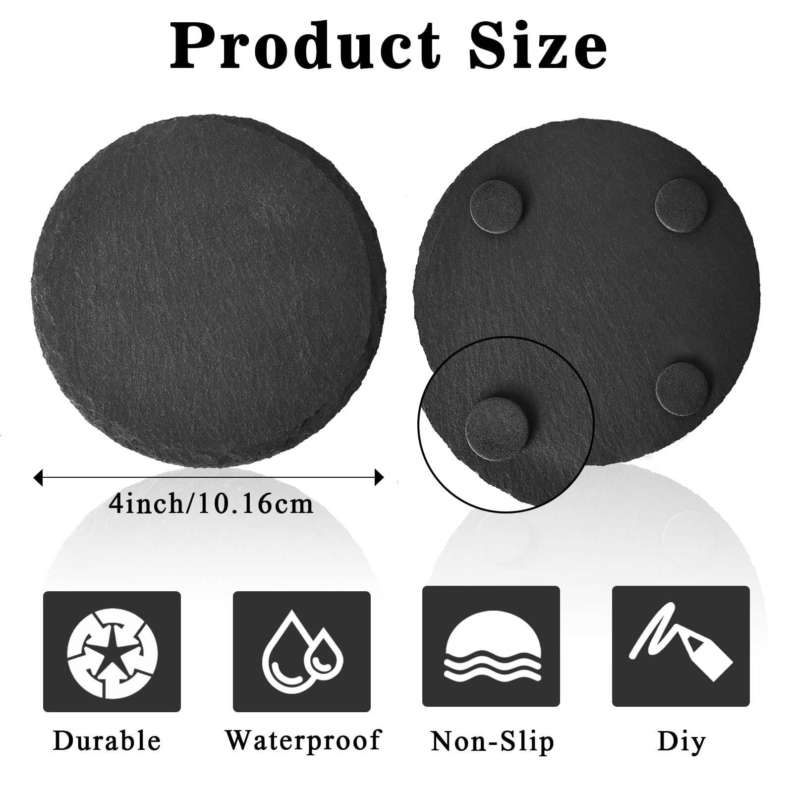 48 Pcs Coasters for Drinks, MAPRIAL 4 Inch Slate Coasters Black Stone Coaster Set Round Natural Handmade Rustic Rock with Anti-Scratch Bottom for Coffee Table, Home Decor, Cup, Bar, Housewarming Gifts
