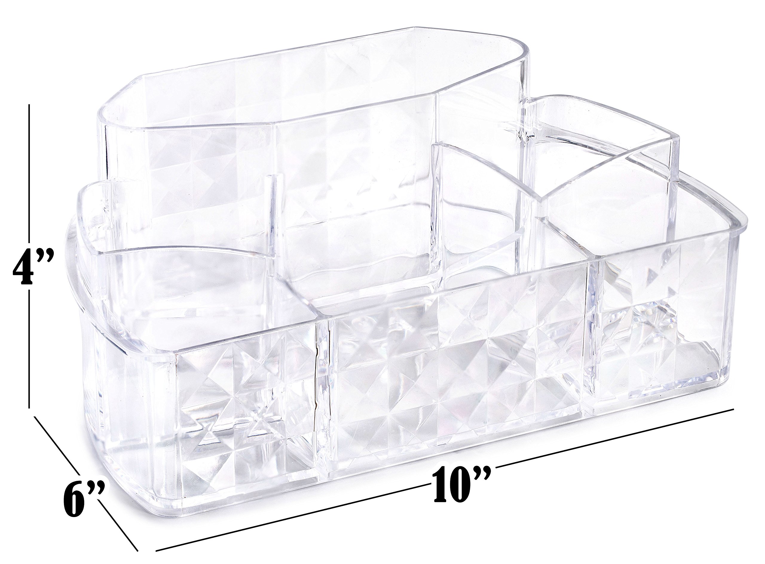 Masirs Clear Cosmetic Storage Organizer - Easily Organize your Cosmetics, Jewelry. Looks Elegant Sitting on your Vanity, Bathroom Counter or Dresser. Clear Design for Easy Visibility.
