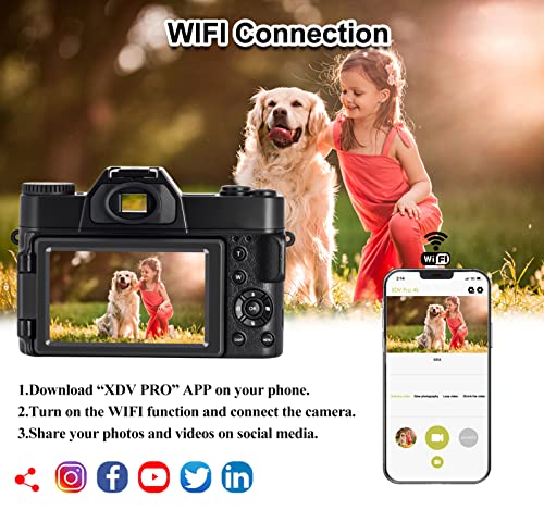 ISHARE Digital Camera for Photography 48MP Vlogging Camera, 4K Video Camera for YouTube with WiFi, 3.0 Inch Flip Screen, 16X Digital Zoom Camcorder with 32GB Micro Card