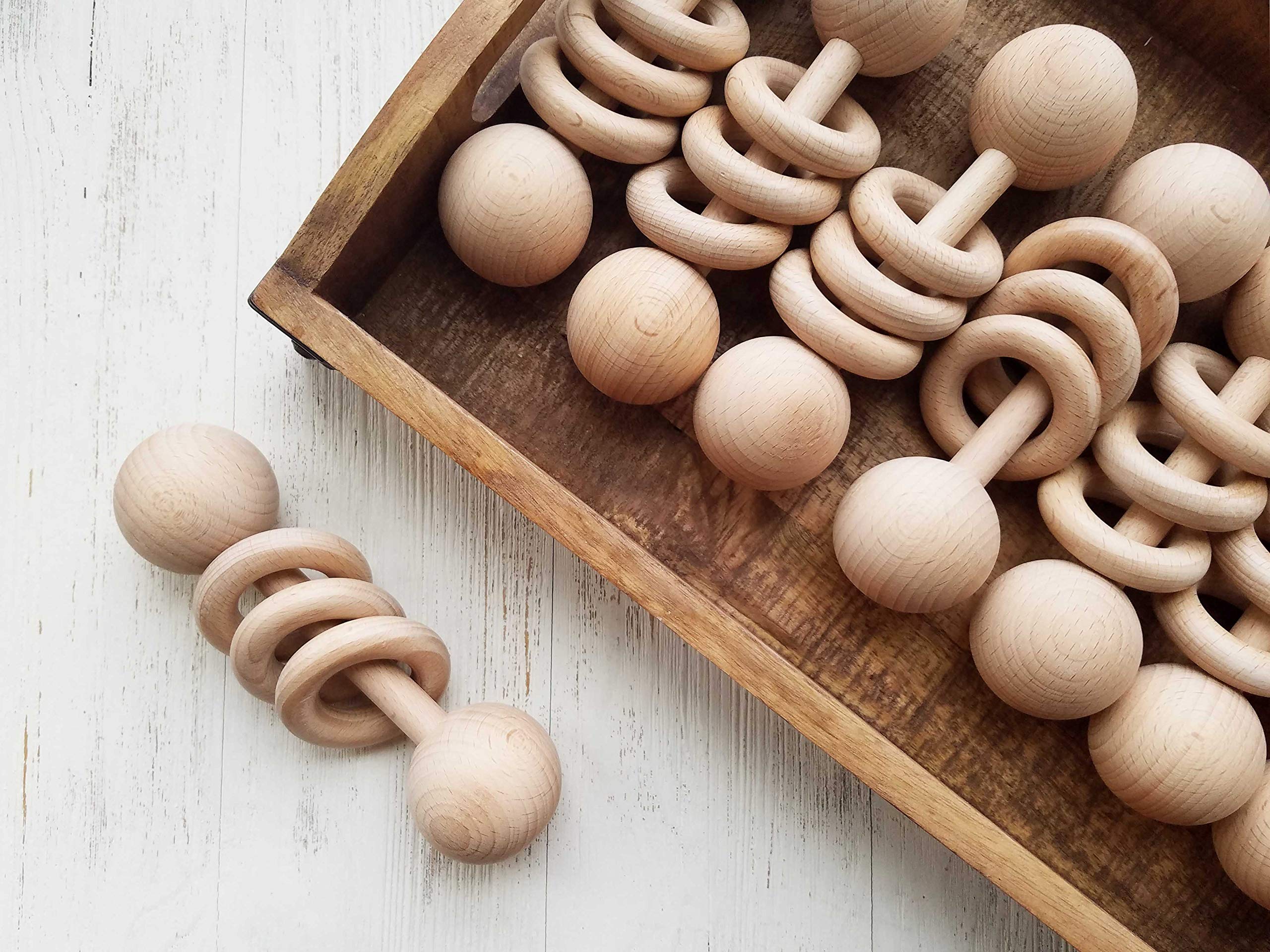 Baby Wooden Toy Rattle Natural Untreated 3 Ring Wooden Teether Toy Montessori Small Wooden Classic Baby MarcusRattle