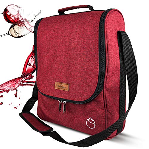 Freshore Insulated Wine 3 Bottle Carriers Tote Travel Cooler Gift Bag For Airplane Liquor With Padded Shoulder Strap (Wine Red)