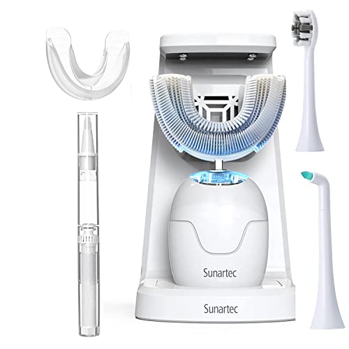 Sunartec Electric Toothbrushes 2023 Newly Generation Sonic U-Shaped Toothbrushes Teeth Whitening Kit Gel for Adults Portable Purplr-Light Cleaning and Air-Drying Powerful Charger IPX7