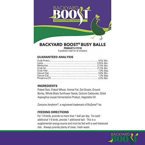 Backyard Boost Busy Balls - Prebiotic Chicken Food Treat to Alleviate Boredom - 1.36.Pounds (Pack of 6)