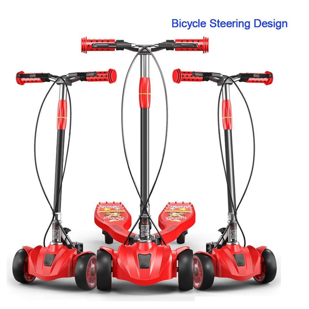 ygqtbc 4 Wheeled Scooter - Height Adjustable Push Swing Wiggle Scooters with Drifting Self Propelling for Boys/Girl/Adult Age 3 Years Old and Up (Color : Blue)