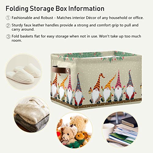 Bolaz Large Storage Basket Christmas Card with Gnomes Foldable Box Organizer Bins Handles for Bedroom Home Office Colorful 9