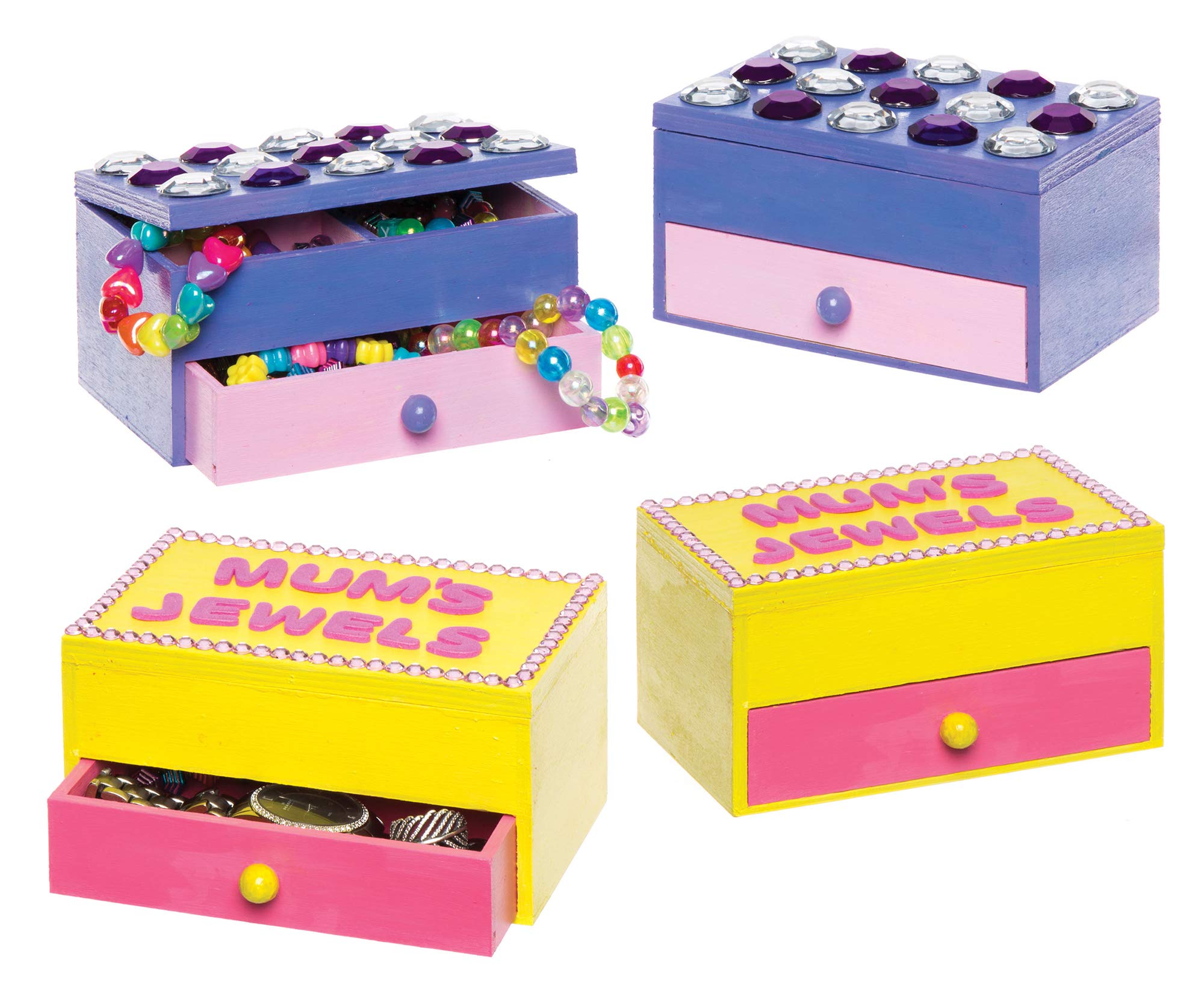 Baker Ross - AR143 Wooden jewelry Boxes Craft Project — Ideal for Kids' Arts and Crafts, Gifts, Keepsakes and More (Pack of 2)
