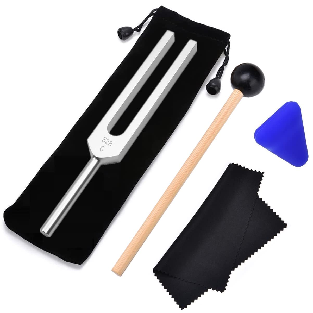 528 Hz Tuning Fork Medical, Aluminum Alloy Tuning Fork,Non-Magnetic Material Delivers Clear Tones,Solfeggio Tuning Forks for Healing Comes With a Box,Silicone Hammer,Cleaning Cloth and Triangle Rubber