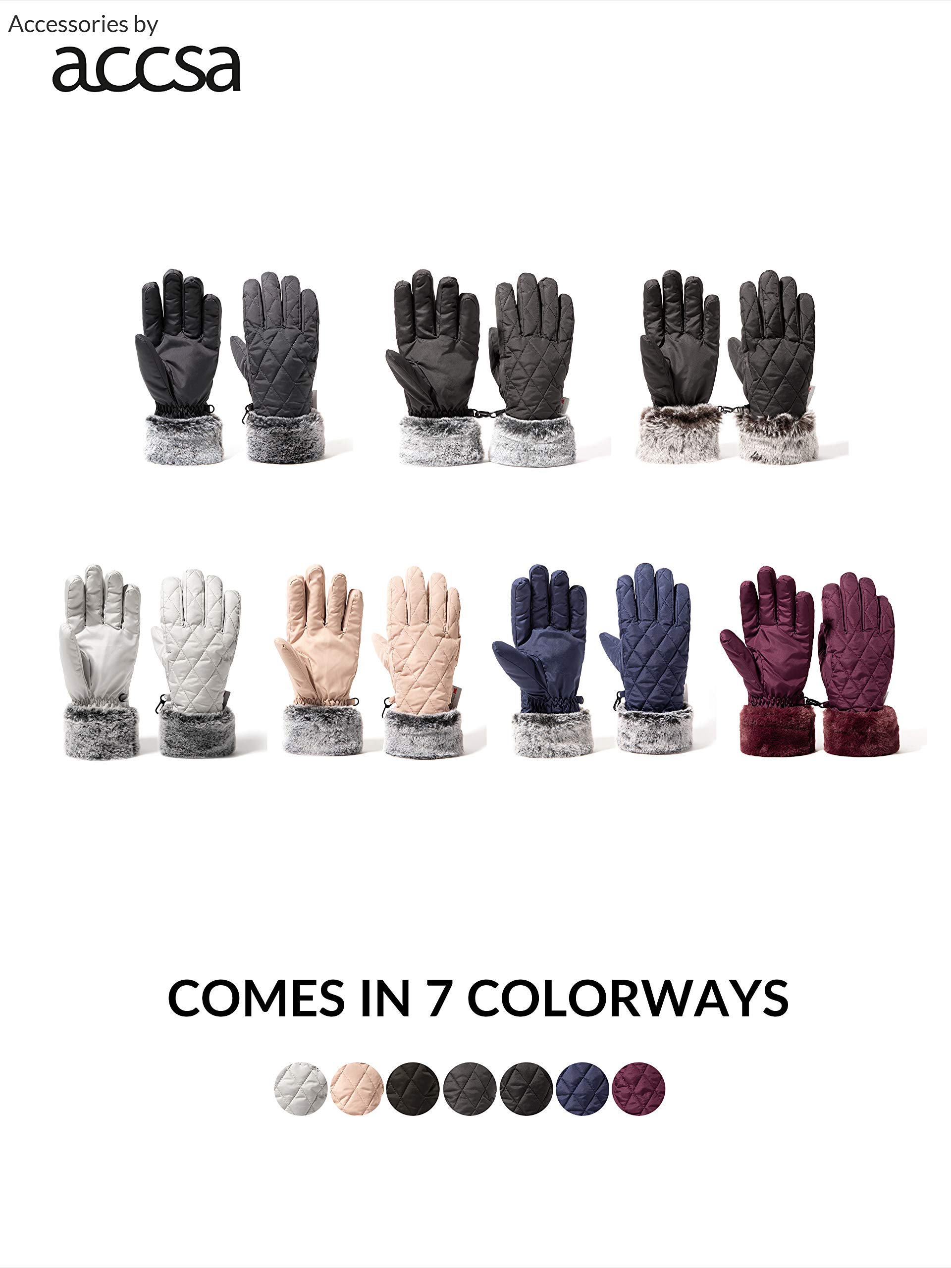 accsa Women Winter Ski Glove Waterproof 3M Thinsulate Warm Windproof Off-White L
