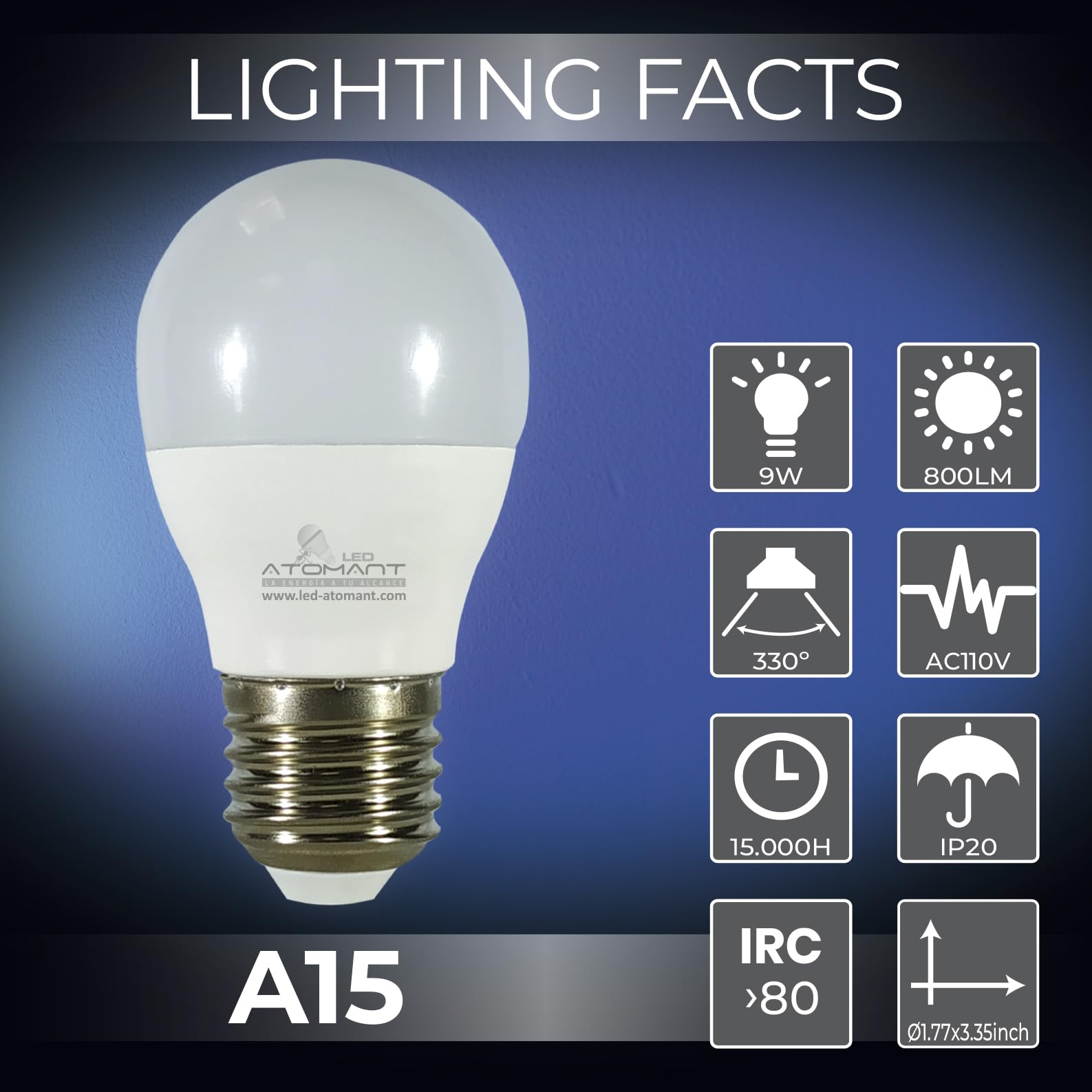 6 Pack A15 LED Bulb 9W 800 Lumens, 2700K Soft White, 110V Small Light E26 Base (60W Incandescent Replacement)