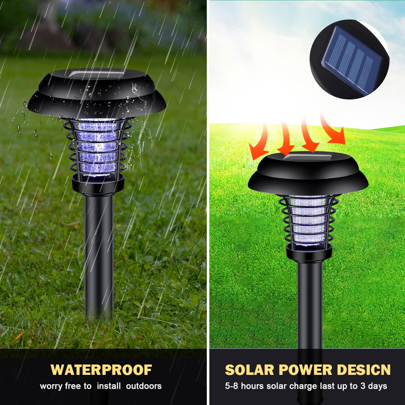 8 Pack 2 in 1 Bug Zapper Outdoor Waterproof Solar Mosquito Killer UV Fly Zapper Ground Plug Light for Home Kitchen Patio Backyard Camping