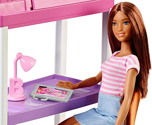 Barbie Doll and Furniture Set, Loft Bed with Transforming Bunk Beds and Desk Accessories, Gift Set for 3 to 7 Year Olds