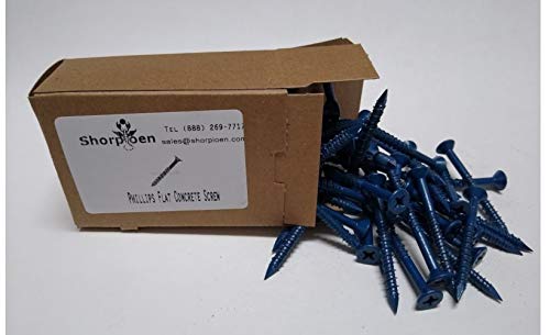 Shorpioen 20-Pack 1/4 x 3 1/4 Phillips Flat Concrete Screw * Drill Bit NOT Included * Blue Perma Seal BC-1452CNPF