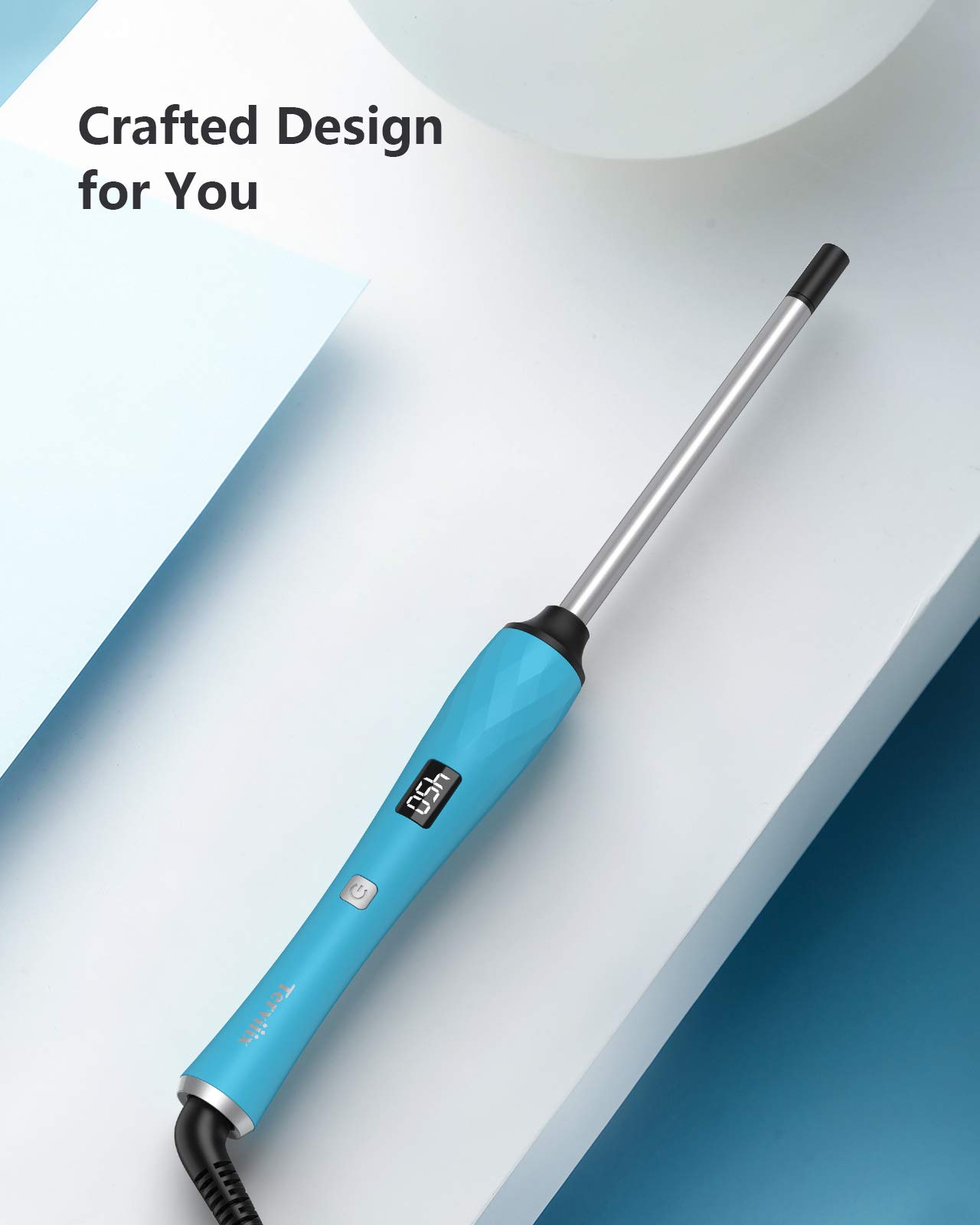 Terviiix Small Barrel Curling Iron Wand, 3/8 Inch Thin Curling Wand Iron for Short & Long Hair, Argan Oil and Keratin Infused Ceramic Tiny Curler with Digital Adjustable Temperature & Auto-Off, 9mm