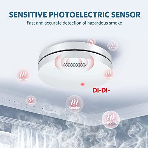 3 Pack Fire Alarms Smoke Detectors, HATHEPHS 10-Year Battery Ultra-Thin Photoelectric Smoke Alarm with Large Test/Silence Button, Adhesive Tapes Included