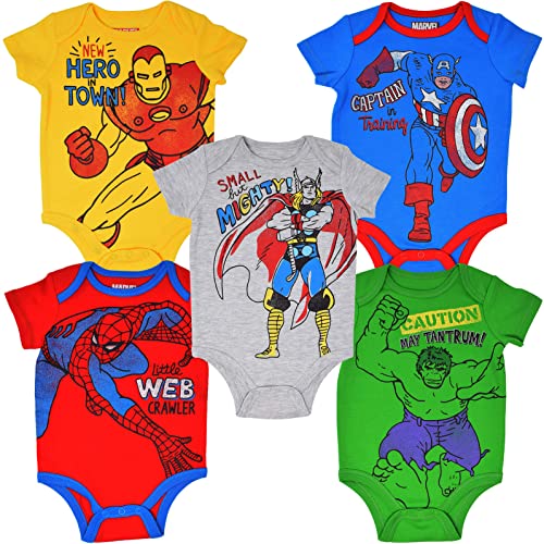 Marvel Avengers Newborn Baby Boys 5 Pack Short Sleeve Bodysuits Classic 0-3 Months