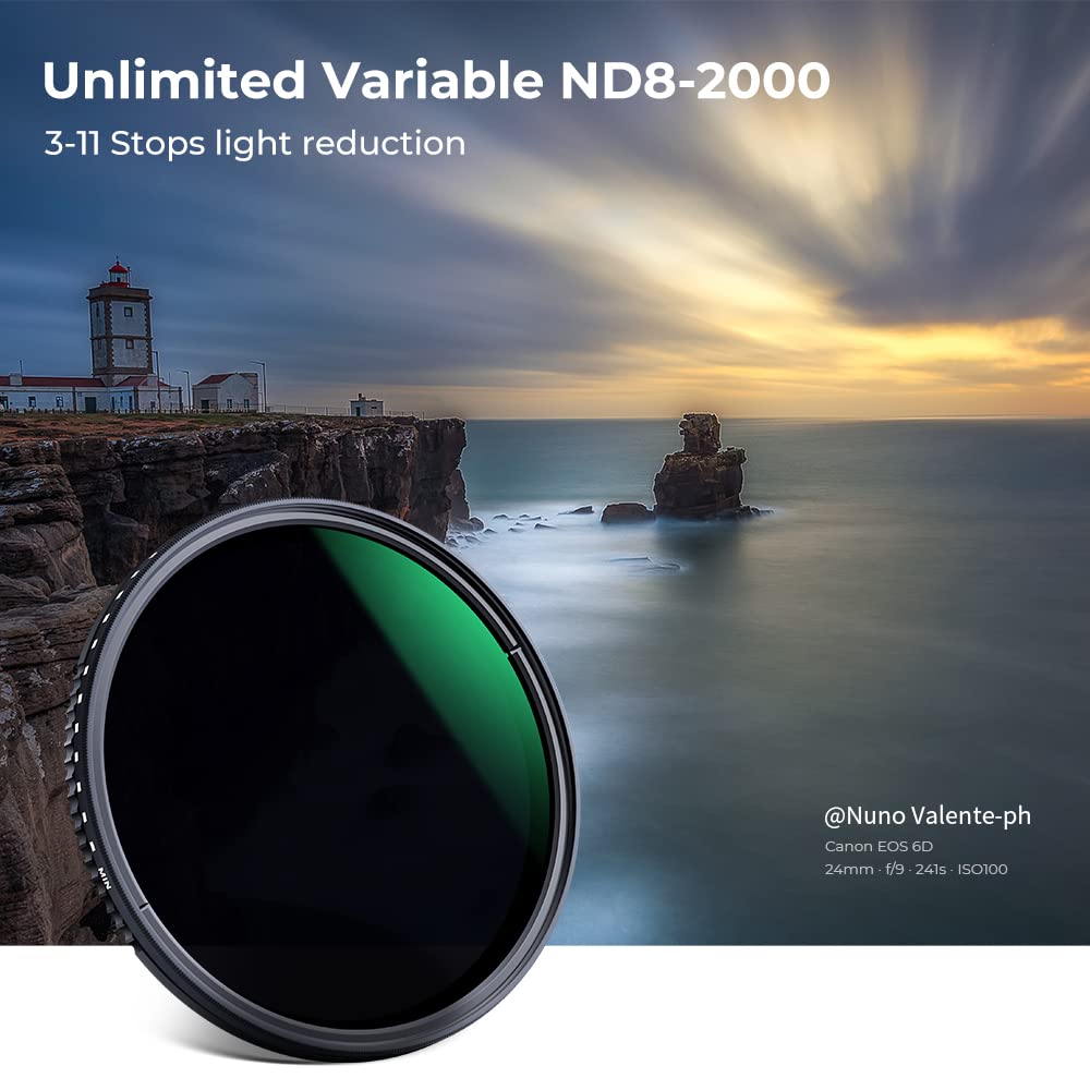52mm Variable ND8-2000 & CPL Lens Filters Kit (2 Pcs) 3-11 Stops Adjustable Neutral Density Circular Polarizer Lens Filters Set