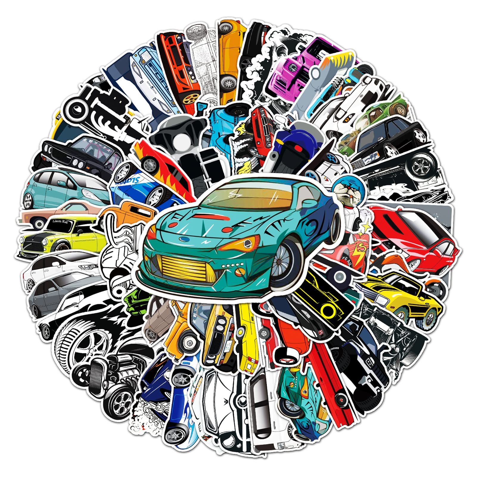 61pcs Modified Cars Speed and Passion Cartoon Doodle Stickers Car Stickers for Kids,Racing Car Stickers, Sports Car Stickers for Luggage Laptop Car Waterproof Decorative Toy Graffiti Stickers