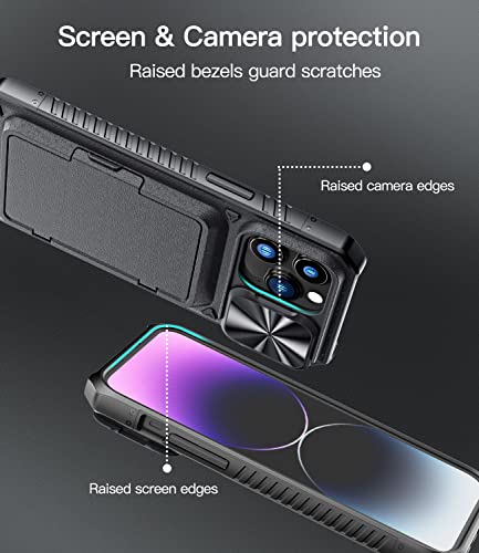 ATATOO Wallet Case for iPhone 14 Pro Max with Card Holder, Sliding Camera Cover, Military Grade Protective Case Compatible with iPhone 14 Pro Max 6.7 Inch 2022 - Black